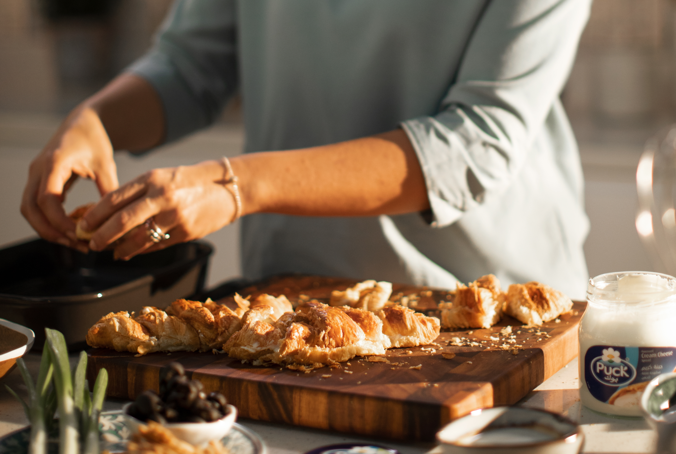 Savoury Croissant Bread Pudding with Cream Cheese Spread, Olives and ...