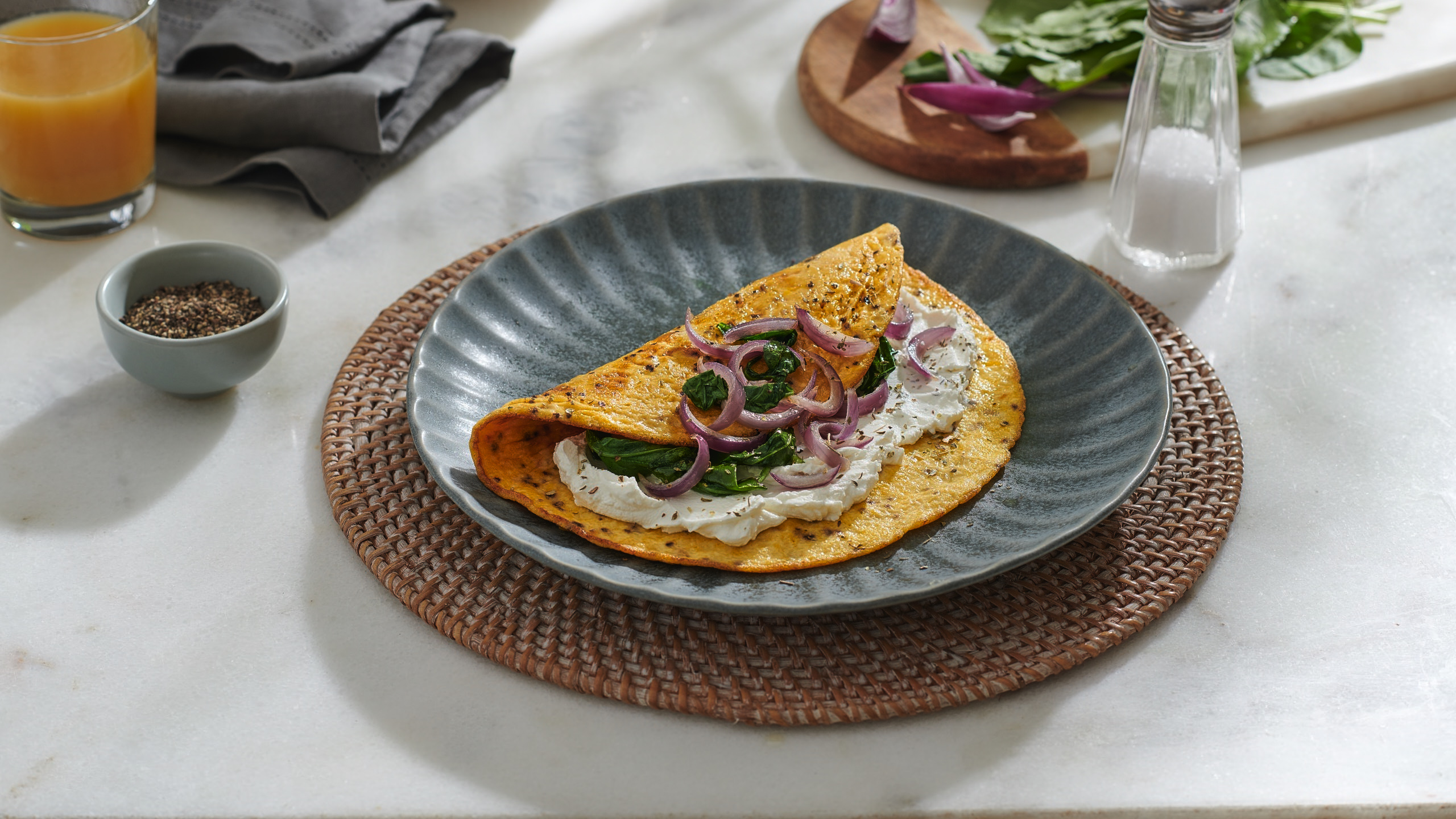 Puck Labneh on Egg Omelet