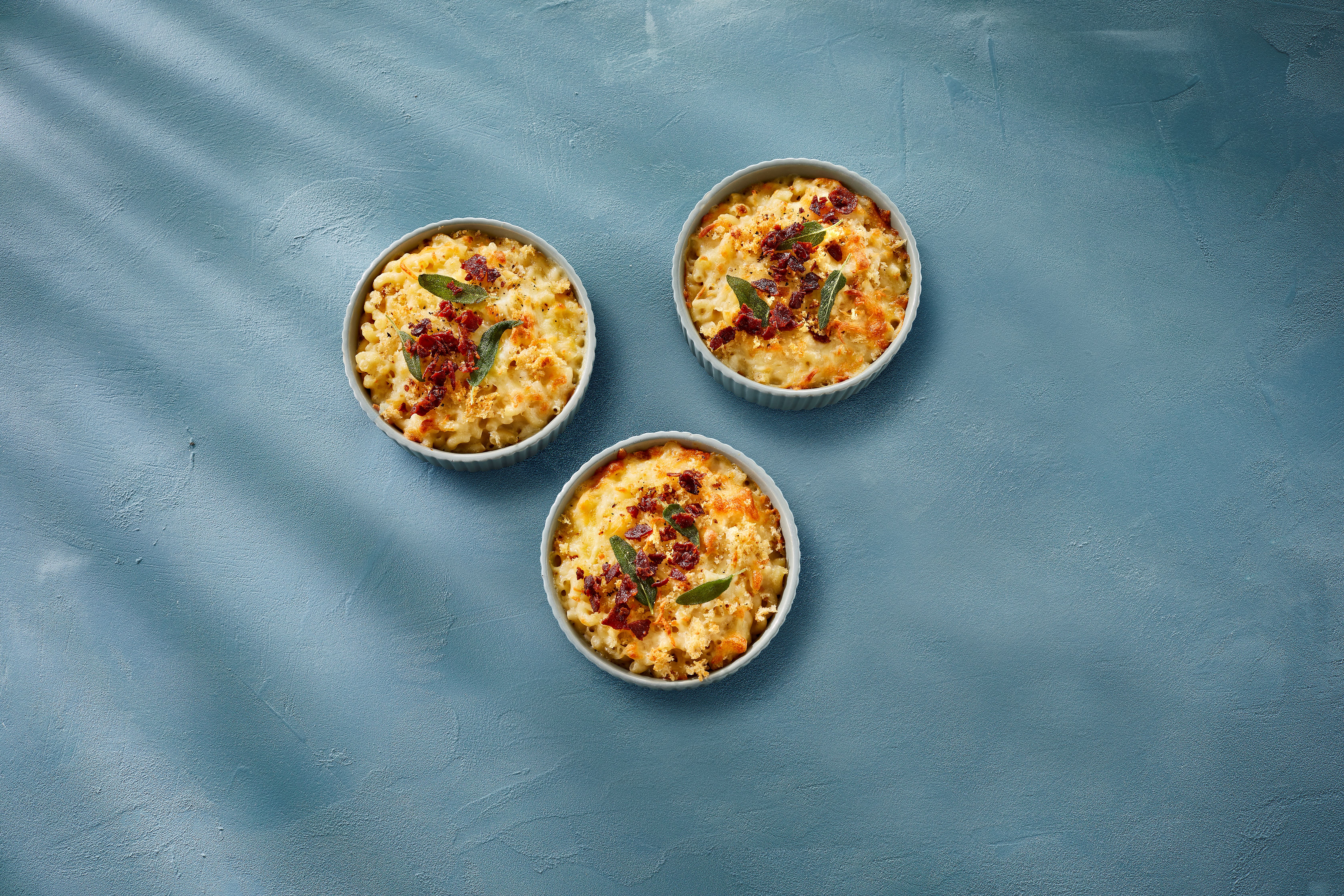 Bacon mac and cheese with sourdough crumble and Castello® cheese bake ...