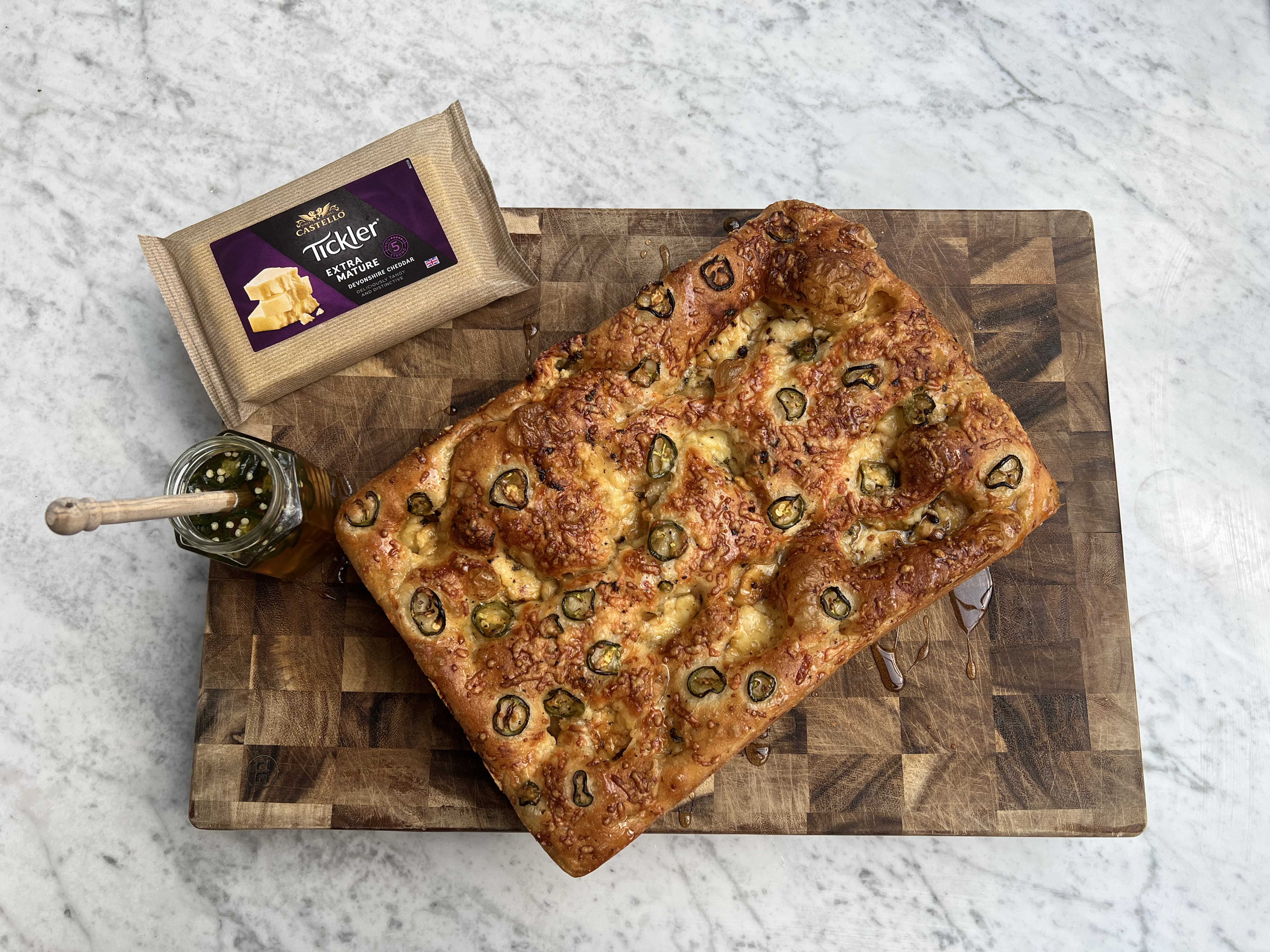 Focaccia with Castello® Tickler Extra Mature Cheddar and Jalapeño Honey ...