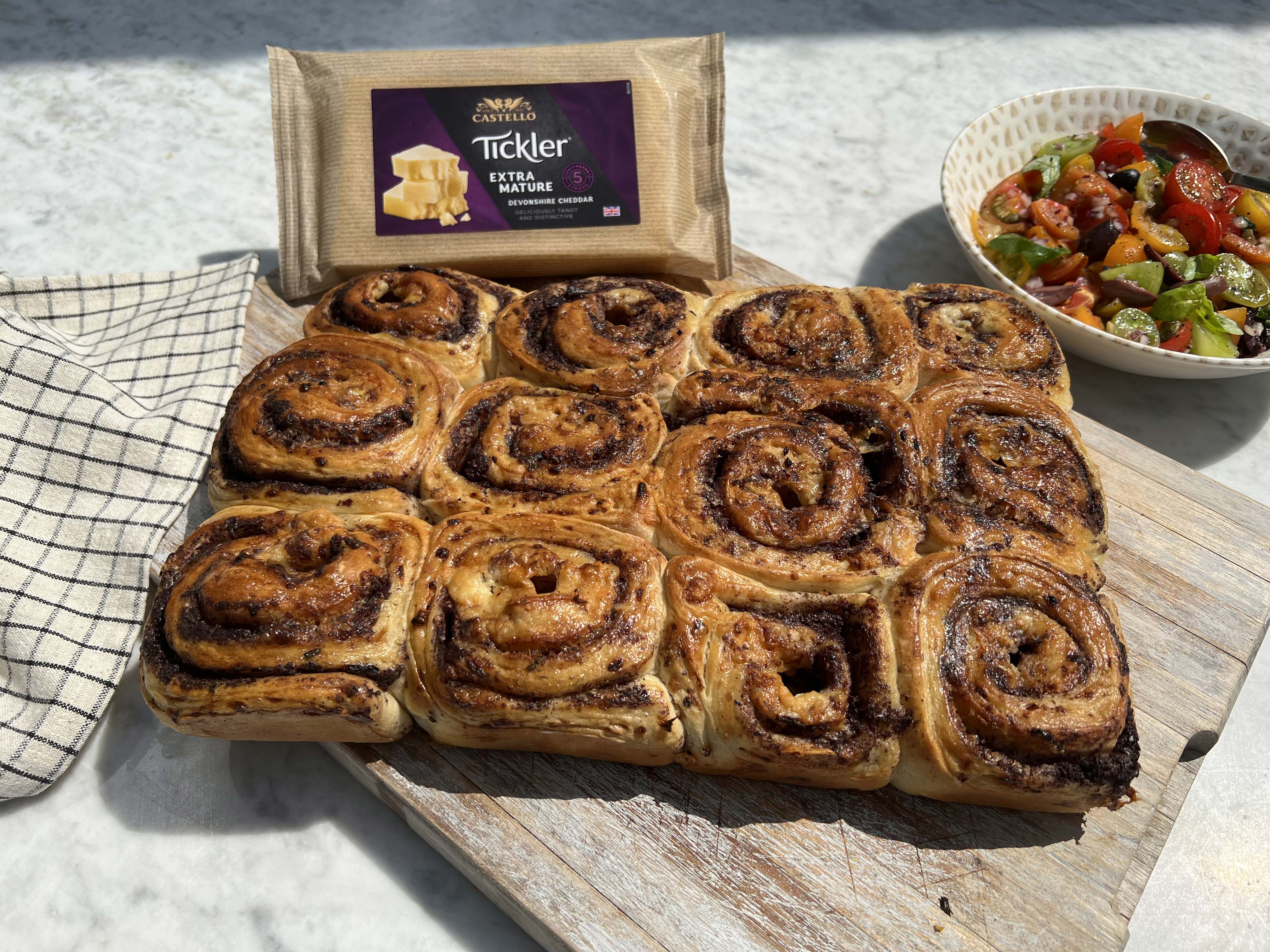 Swirly Olive Cheese Rolls with Castello® Tickler Extra Mature Cheddar ...