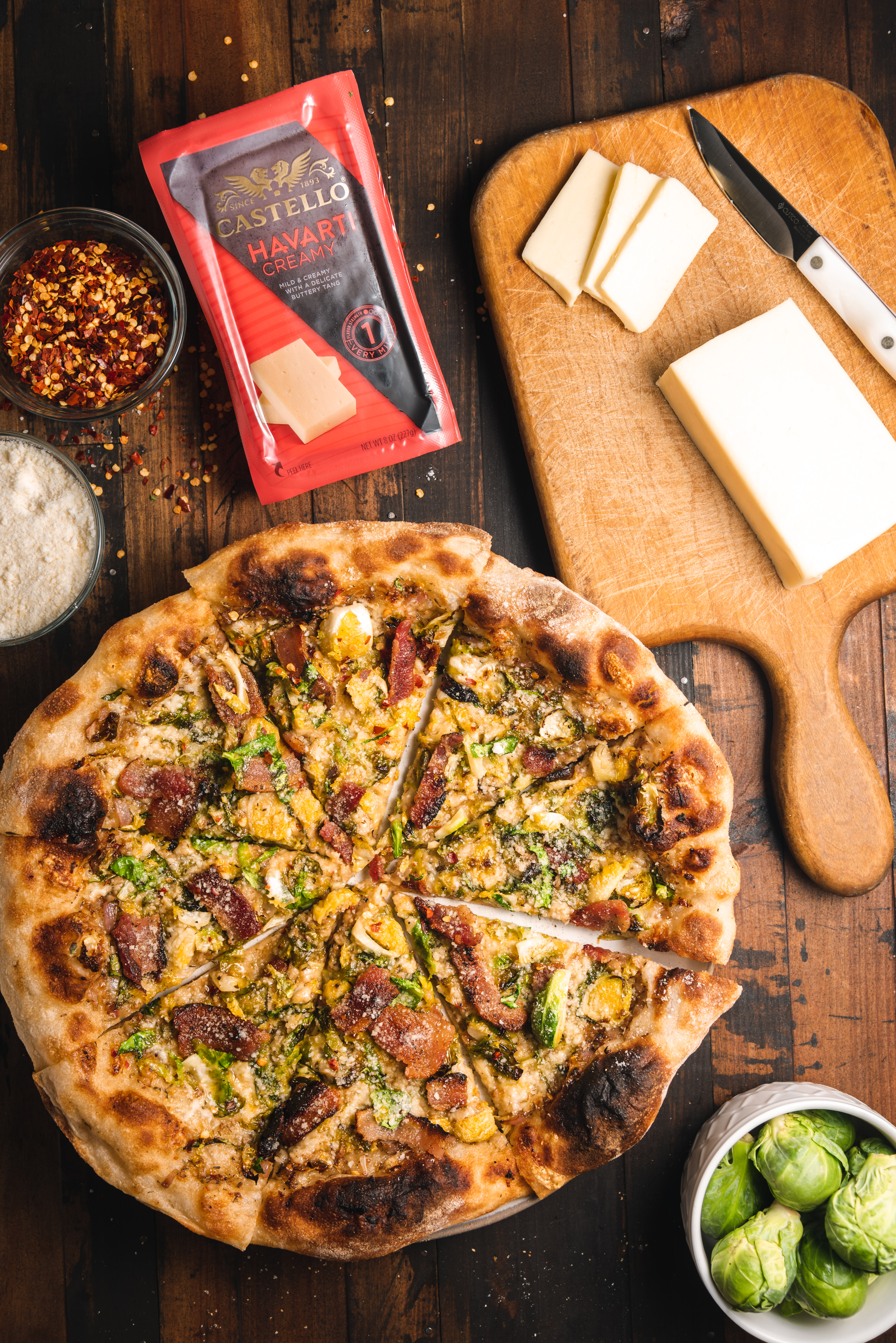 Shredded Brussel Sprouts and Bacon Pizza | Castello®️